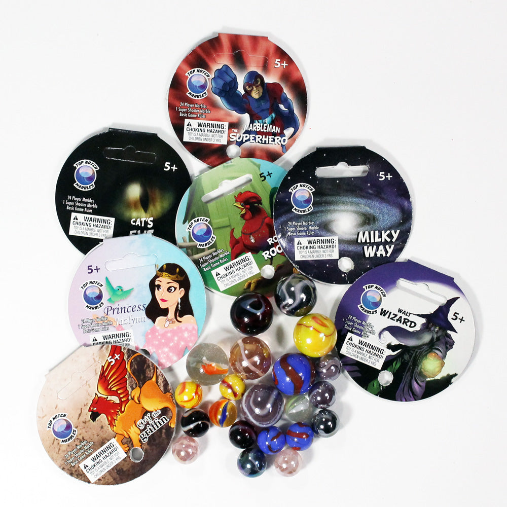 Mega Themed Marbles by Glasfirma - 24 Player Marbles (9/16'') - 1 Shoo ...
